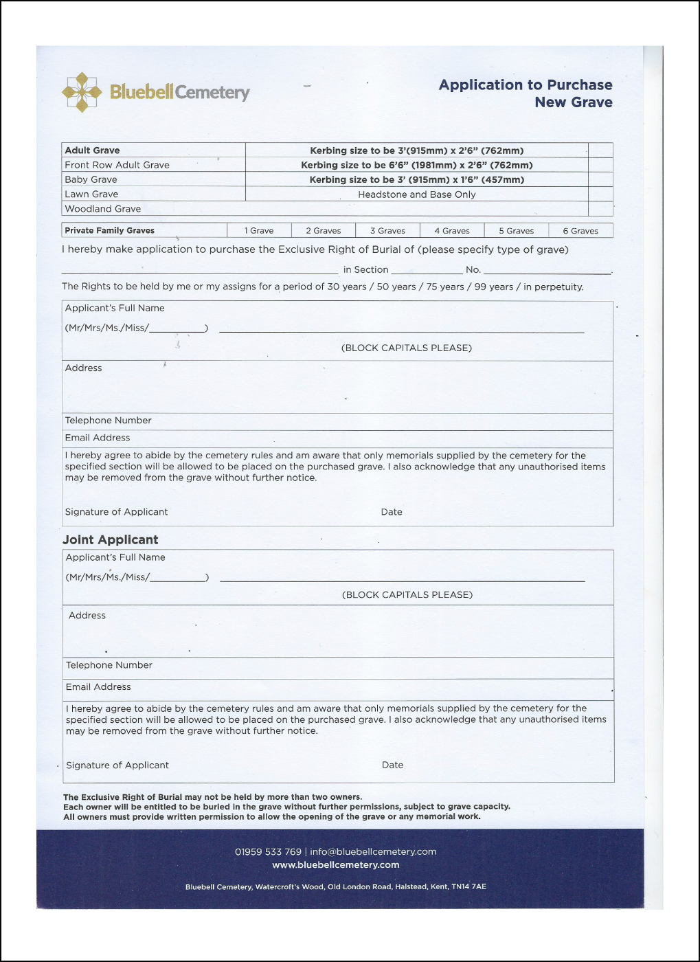 Forms & Fees - Bluebell Cemetery