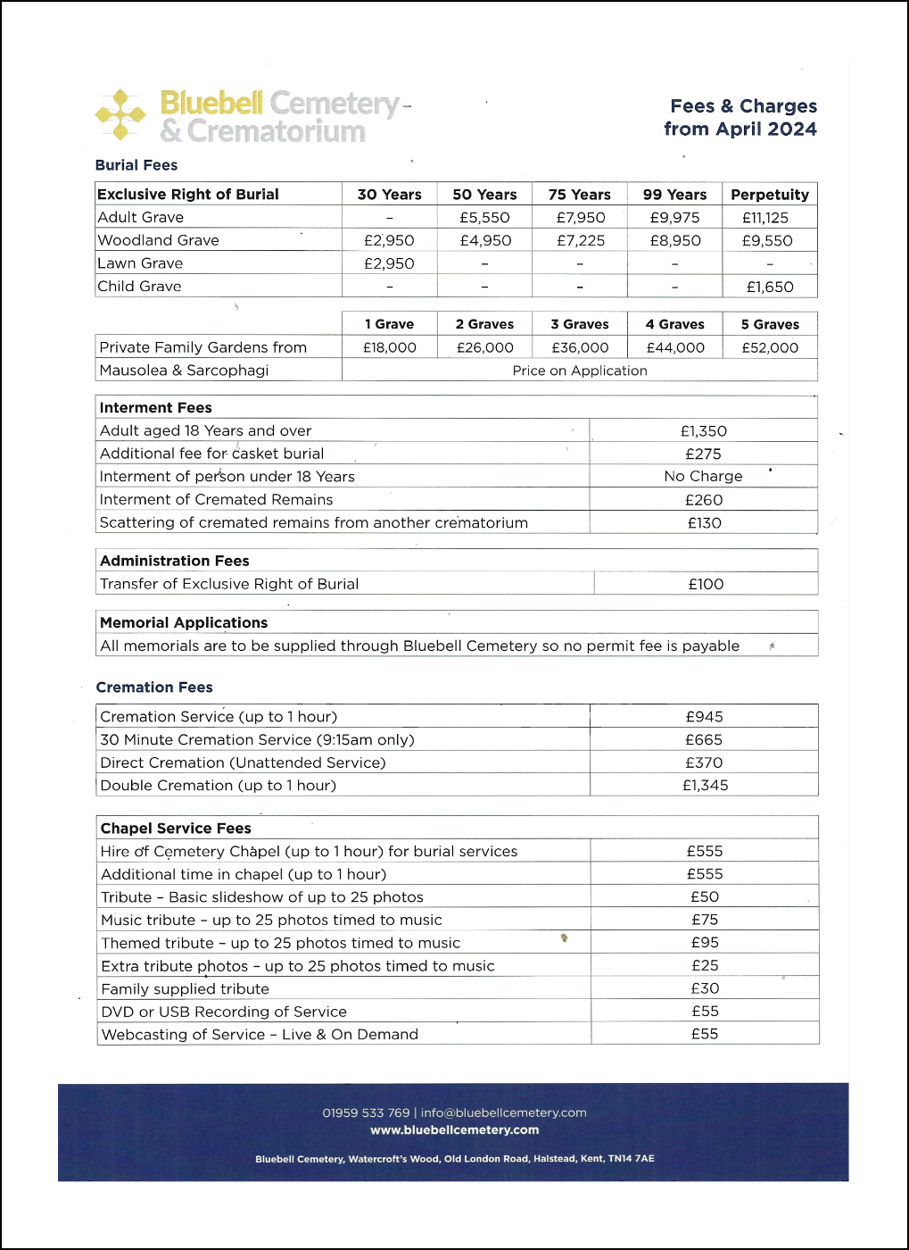 Forms & Fees - Bluebell Cemetery