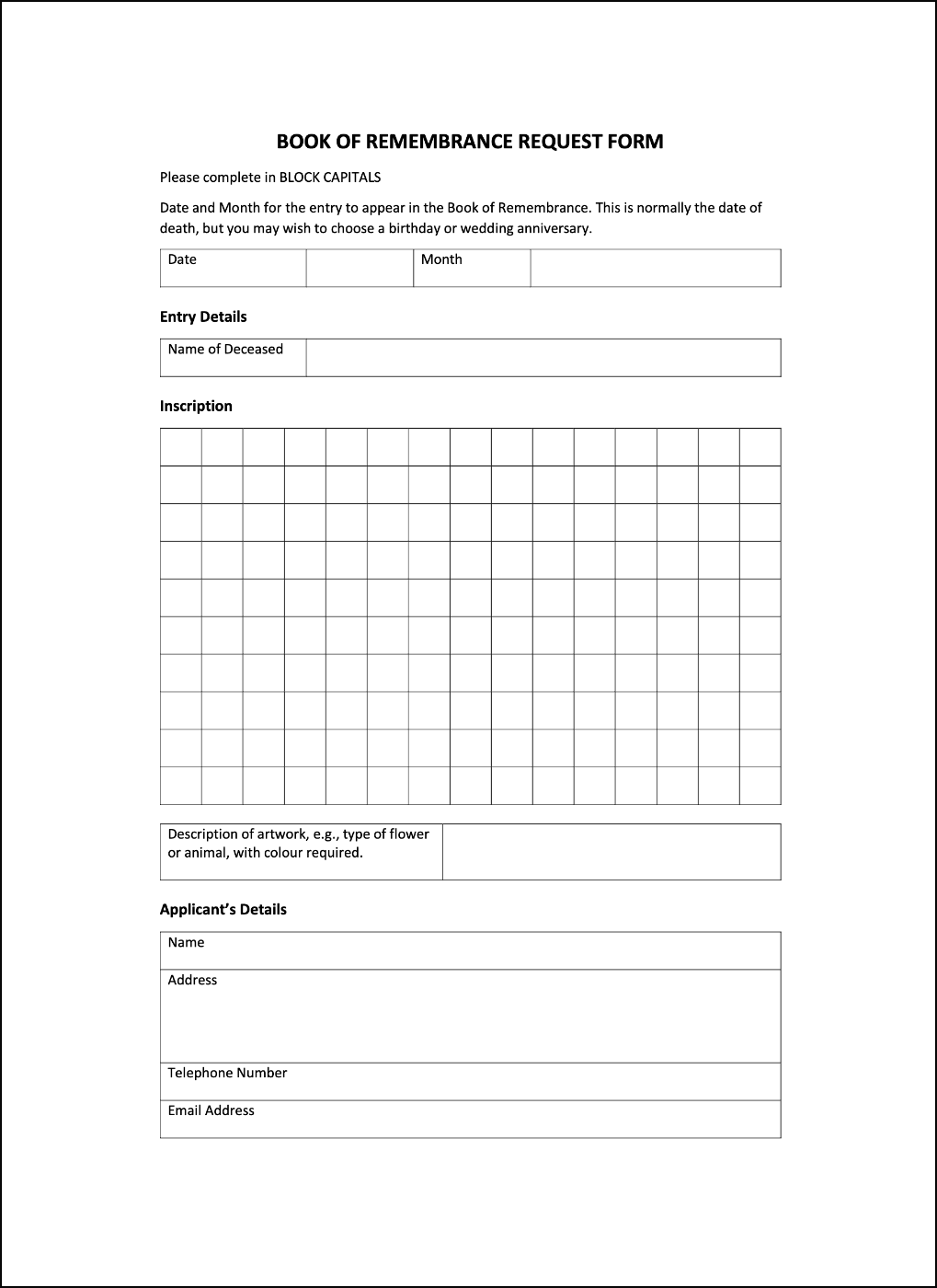 Forms & Fees - Bluebell Cemetery